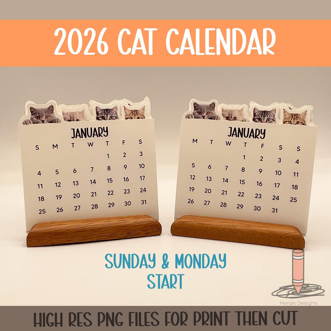 2026 Cute Cat Calendar | Printable Cat Lover Gift | Minimalist Desk ...