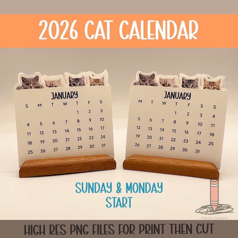 Printable Desk Cat Calendar - Etsy