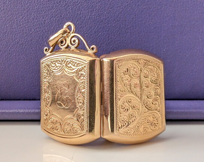 Antique 18k Edwardian Engraved Locket With Glass Partition Antique ...