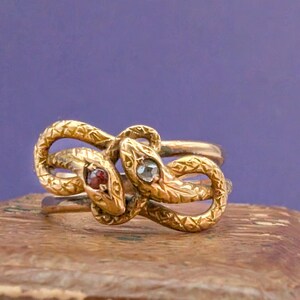 18K 1850s Antique Diamond and Ruby Serpent Ring 18K Antique Diamond Ruby Gold Ring Antique ...