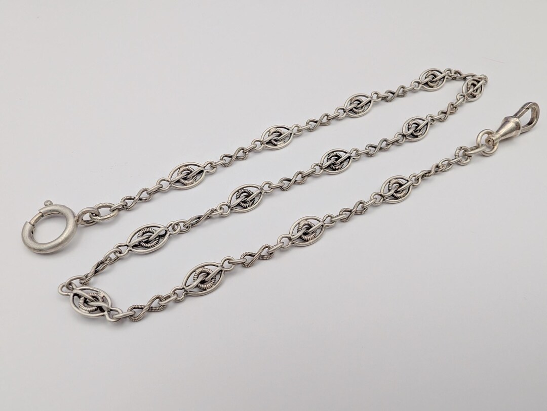Antique Edwardian French Silver Watch Chain With Swivel Clip Clasp ...
