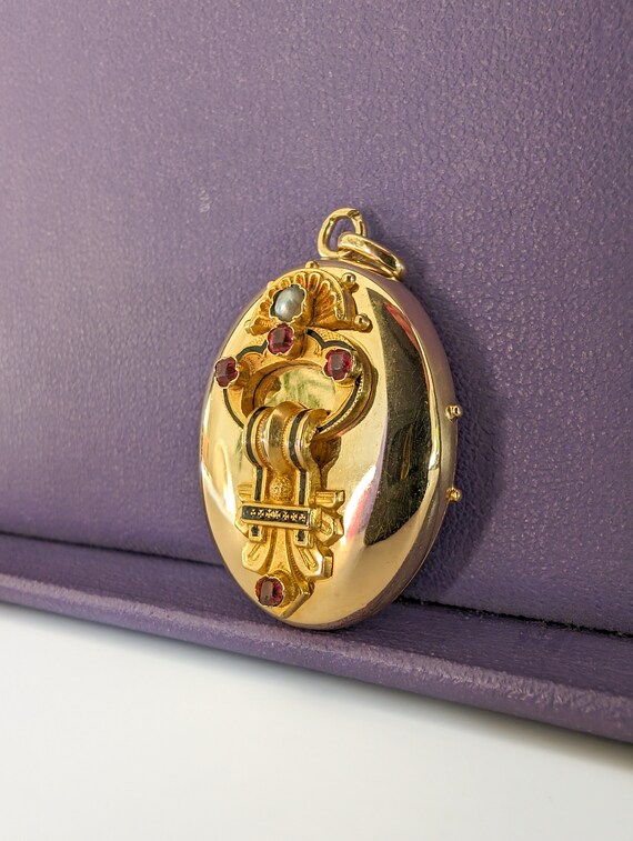 RESERVED RARE 18k Gold French Napoleon III Ruby Locke… - Gem