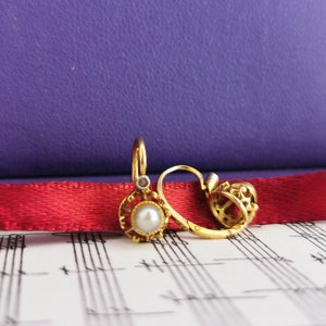 18K 1890 antieke oorbellen 18ct Franse slaapzaal gouden Victoriaanse parel slaper met parel en ...