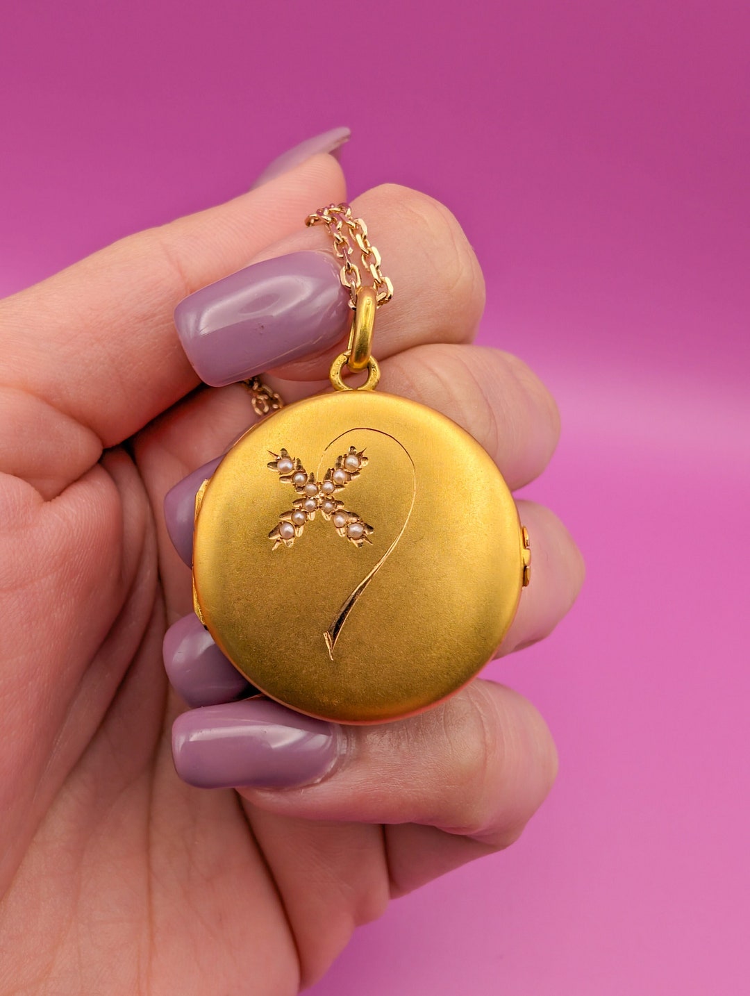 18K 1890s Art Nouveau Gold Locket 18K Locket With Pearls Antique Gold ...