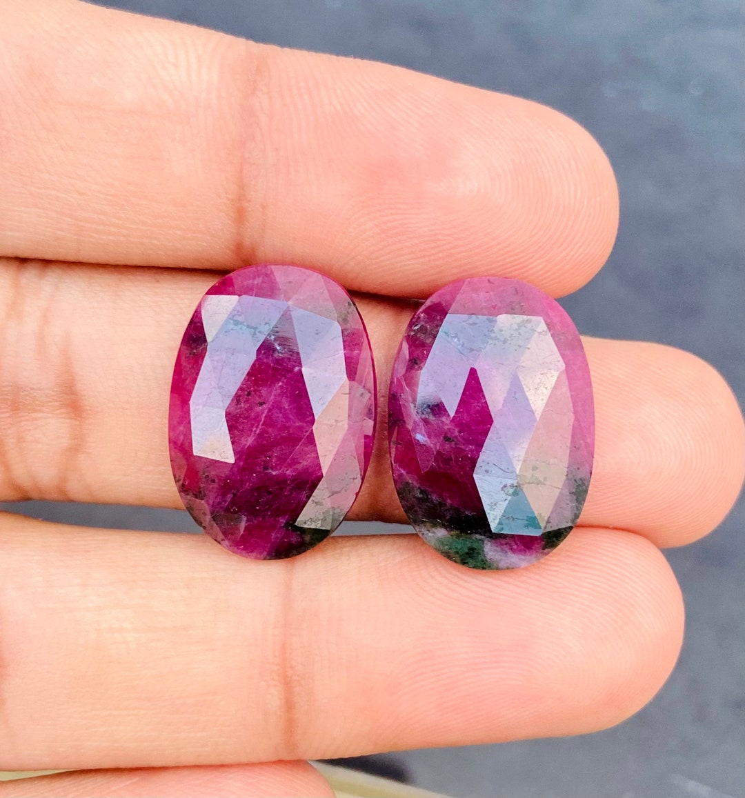 Ruby Zoisite Rose Cut Gemstone Slice Paire, 100% Naturel Ruby Zoisite ...