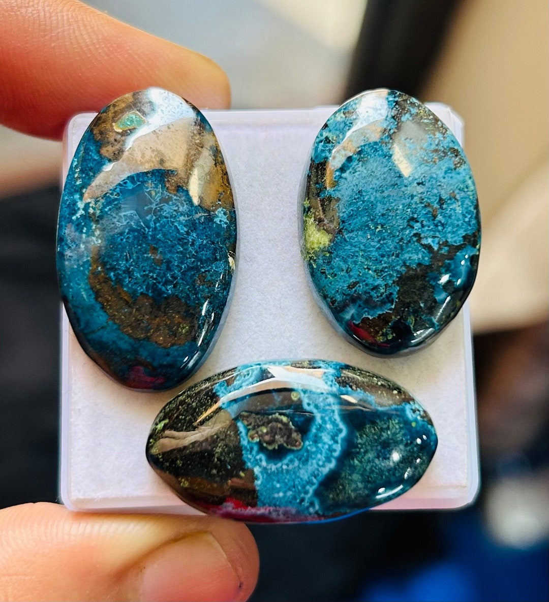 3 Pcs Azurite Gemstone Lot, 100% Natural Azurite Cabochon, Oval Shape ...