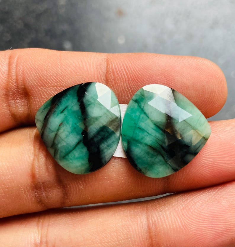 Emerald Rose Cut Gemstone Pair, 100% Natural Emerald Slice Pair, Heart ...