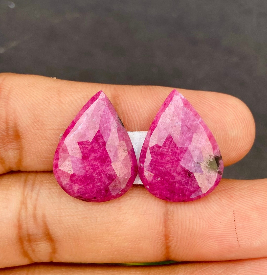 Ruby Zoisite Rose Cut Gemstone Slice, 100% Natural Ruby Zoisite Pair ...