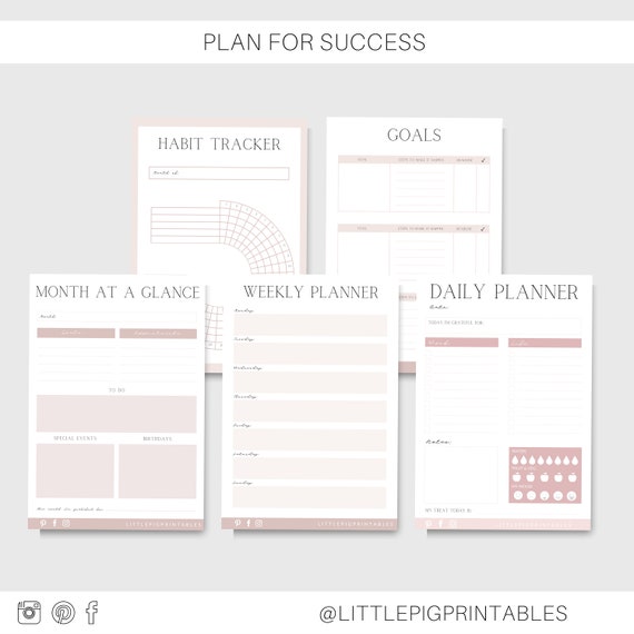 Printable Planner Bundle Pink Planner Updated Goal Planner | Etsy