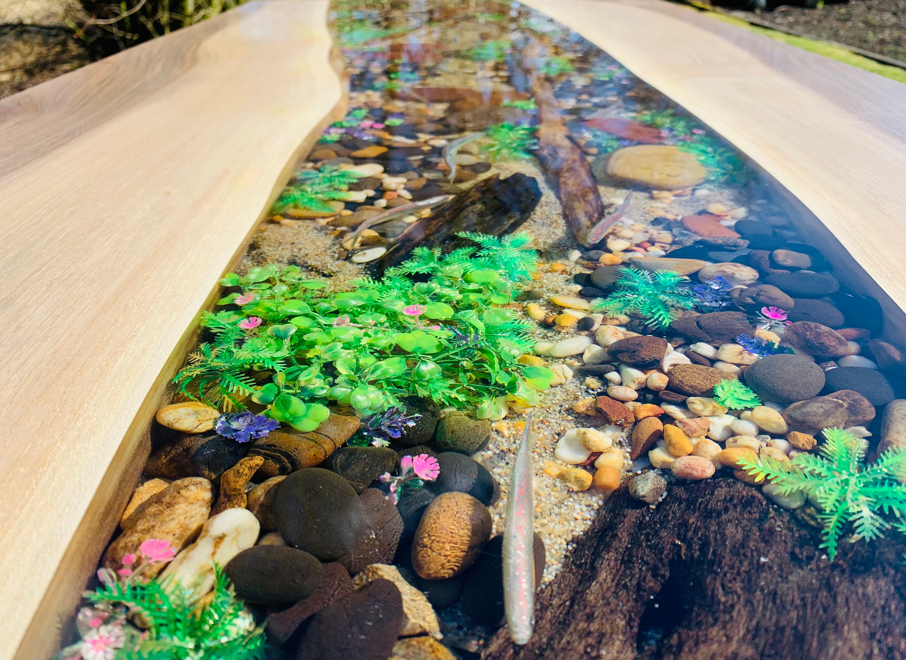 Dining Table With Fish / Plants / Stones - Epoxy Resin River Table ...