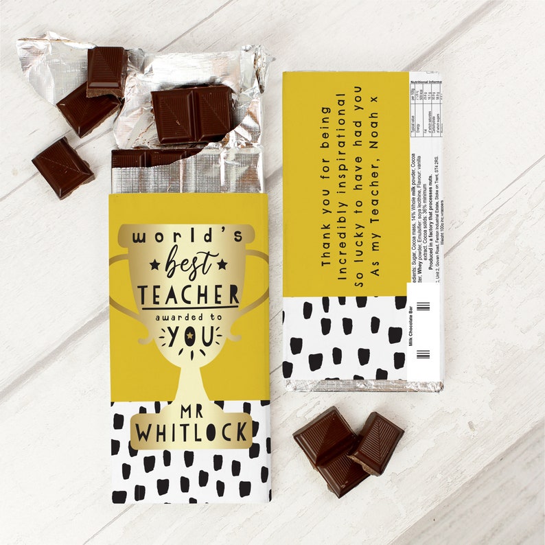 Personalised Worlds Best Teacher Trophy Milk Chocolate Bar This ...