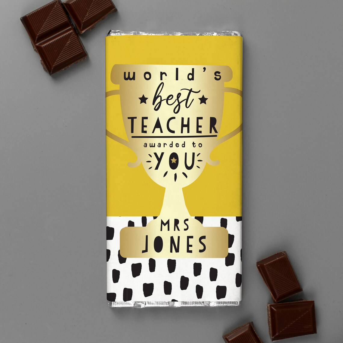 Personalised Worlds Best Teacher Trophy Milk Chocolate Bar This ...