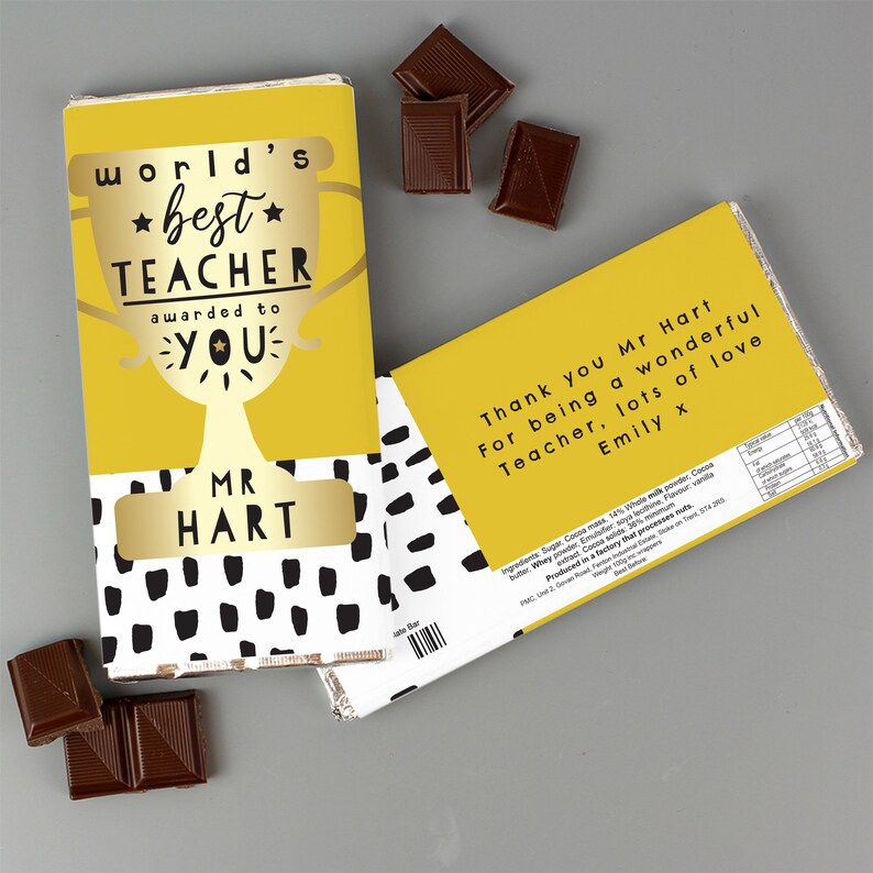 Personalised Worlds Best Teacher Trophy Milk Chocolate Bar This ...