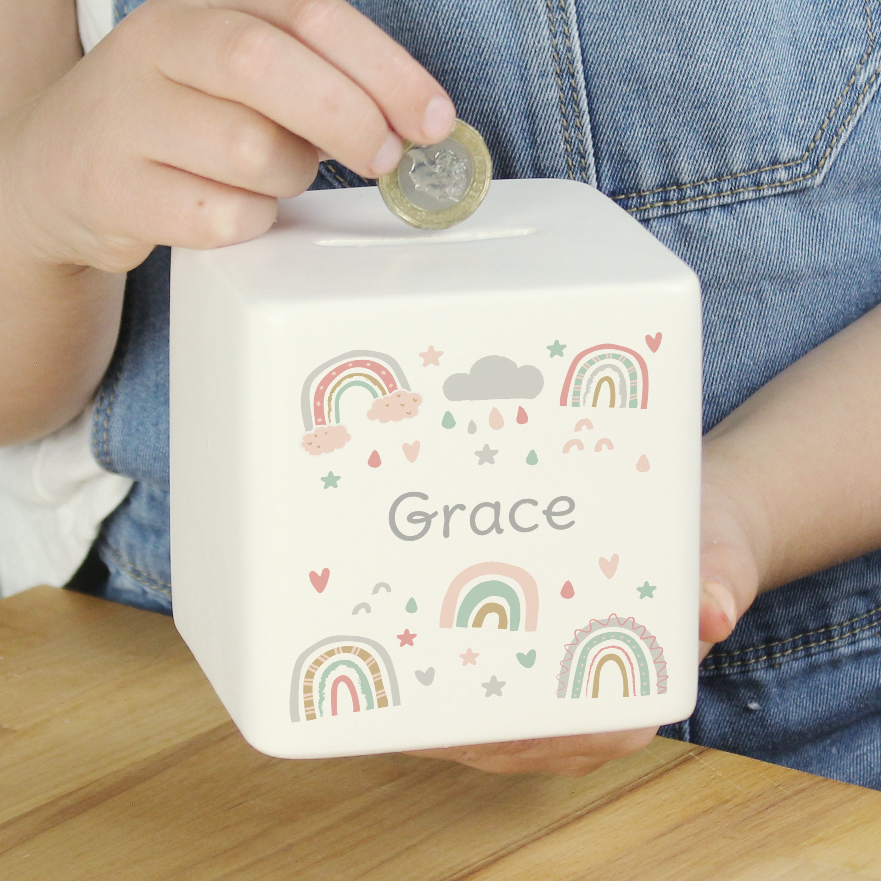 Personalised Rainbow Ceramic Square Money Box keep Those Pennies Safe ...