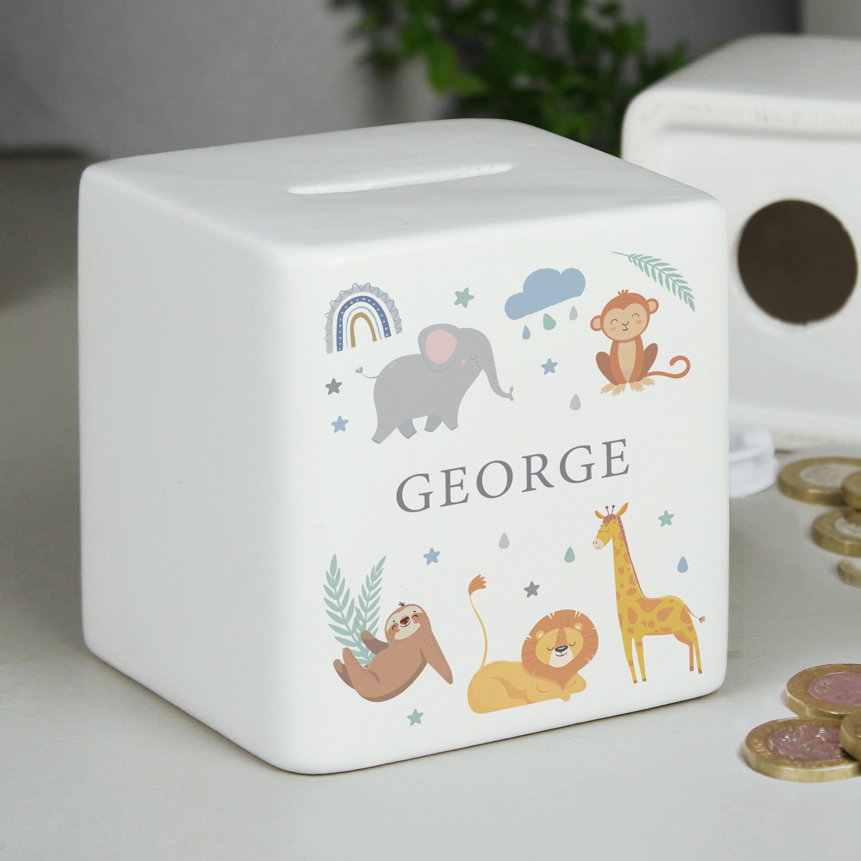 Personalised Safari Animals Ceramic Square Moneybox Makes the Perfect ...