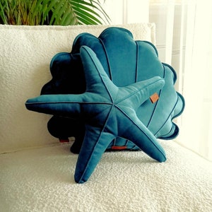 Starfish and Shell Cushions Set Turquoise Blue, Seaside Seashell With ...