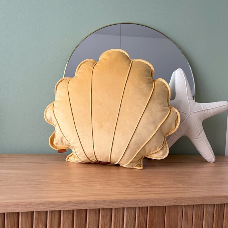 Yellow Shell Cushion Coastal Pillow for a Bedroom Ocean - Etsy