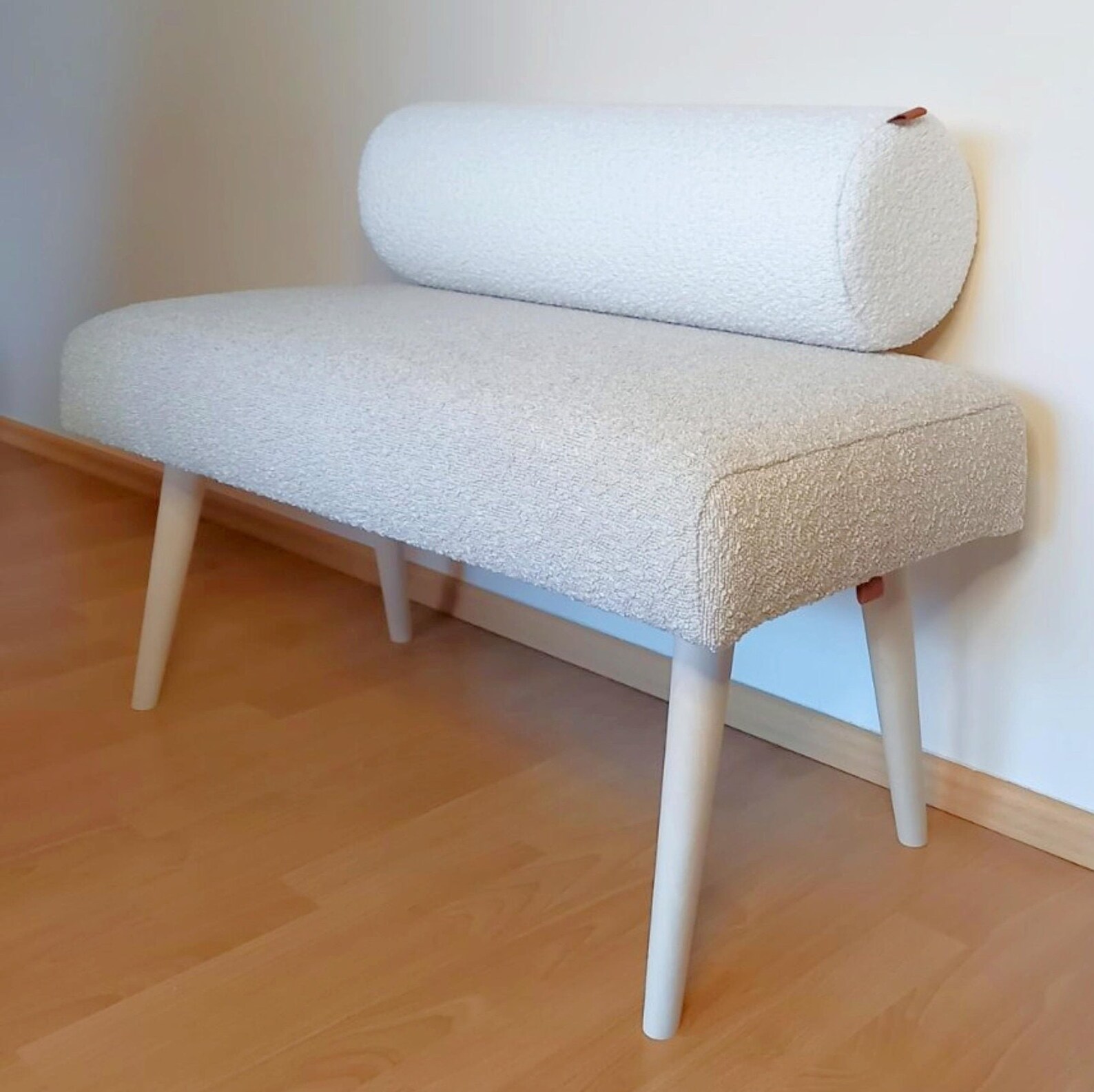 Boucle Bench With Wooden Legs for Entryway and Bedroom Footstool in the ...