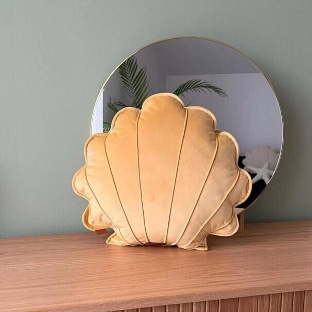 Yellow Shell Cushion, Coastal Pillow for a Bedroom, Ocean Themed Home ...