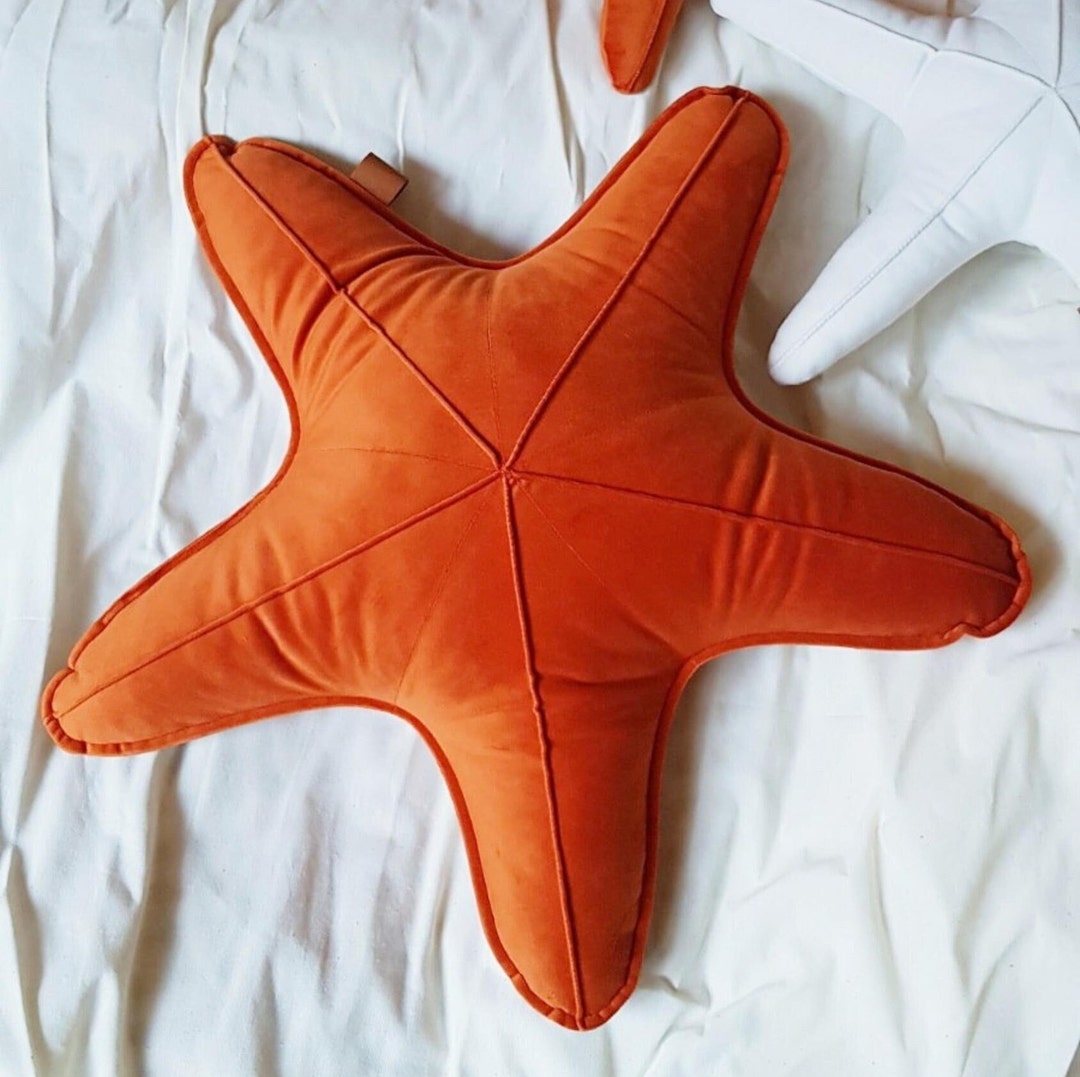 Decorative Velvet Orange Starfish Cushion, Sea Star Shaped Pillow in ...