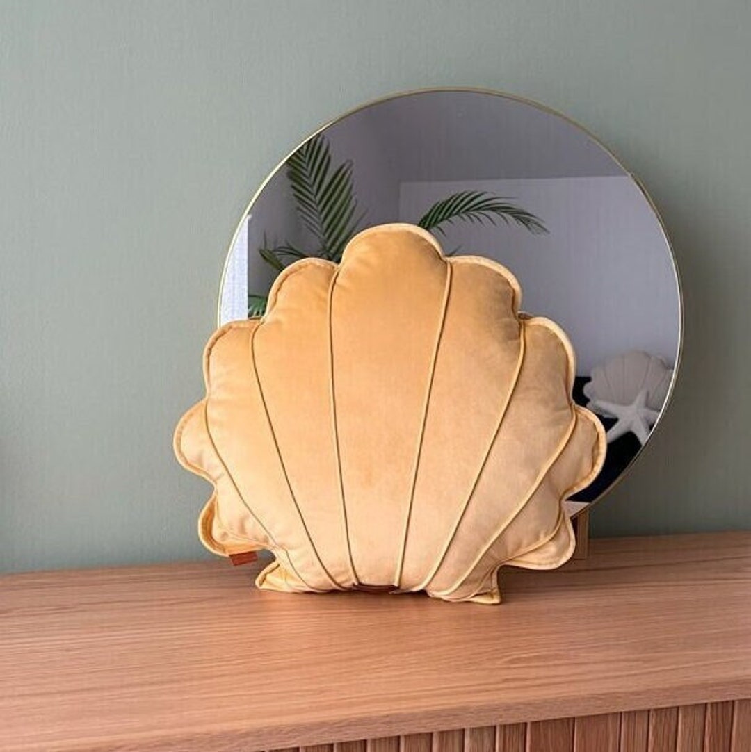 Yellow Shell Cushion Coastal Pillow for a Bedroom Ocean - Etsy