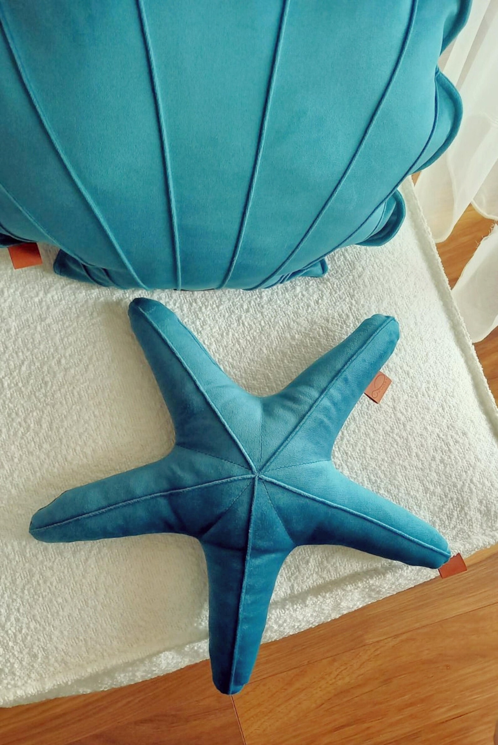Turquoise Velour Starfish and Seashell Cushions, Beach Home Decor Set ...