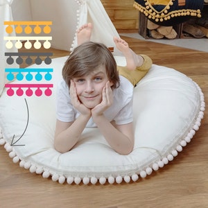Large Floor Cushion With Coloured Pompoms, Boho Big Pillow to Sit on in ...