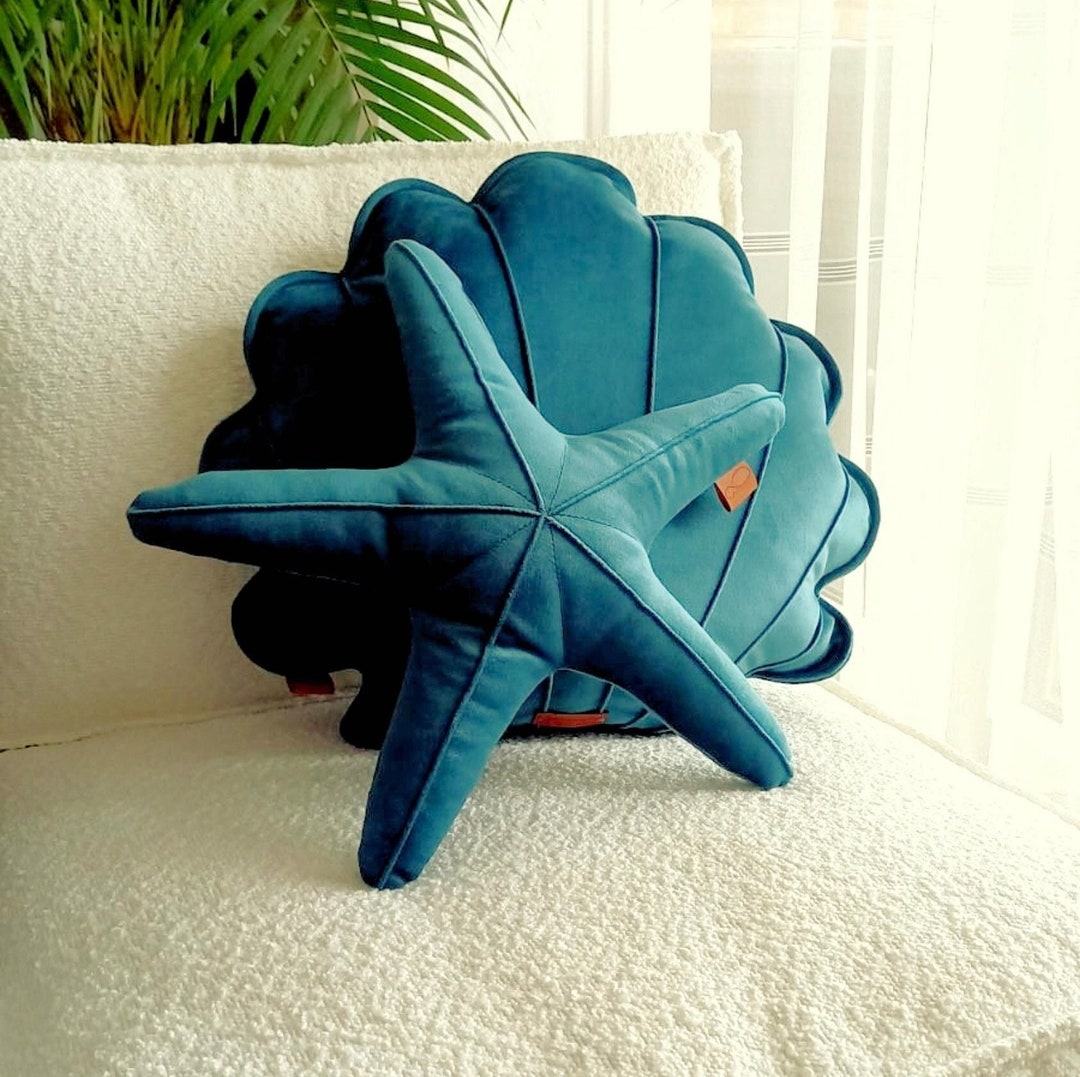 Starfish and Shell Cushions Set Turquoise Blue Seaside - Etsy