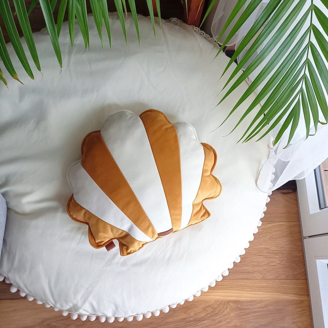 Shell Cushion in Two Colours Decorative Velvet Sea Shell Pillow for Kid ...
