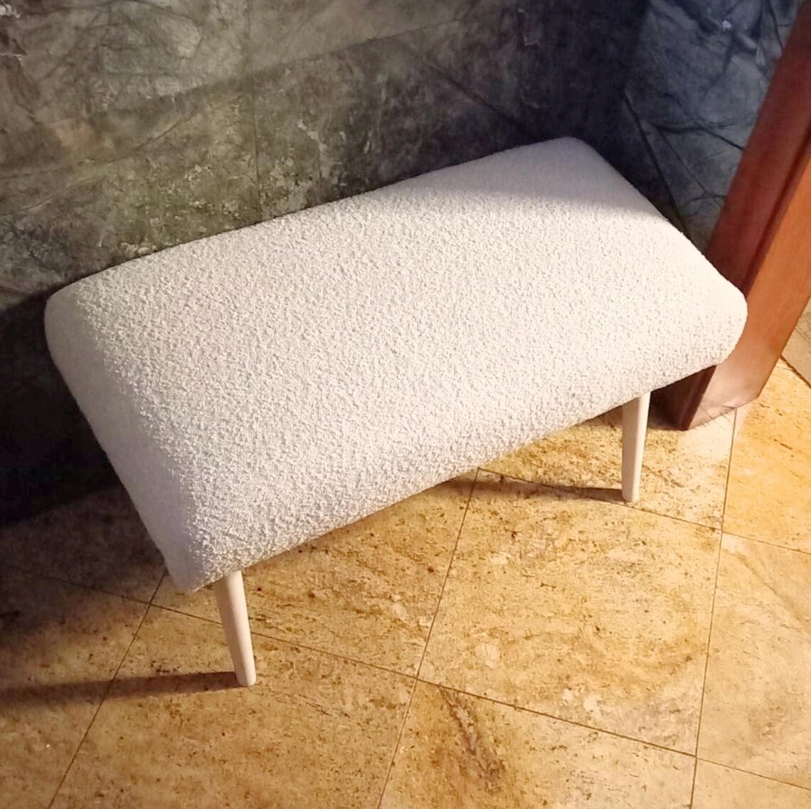 Boucle Bench With Wooden Legs for Entryway and Bedroom - Etsy