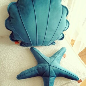 Starfish and Shell Cushions Set Turquoise Blue, Seaside Seashell With ...