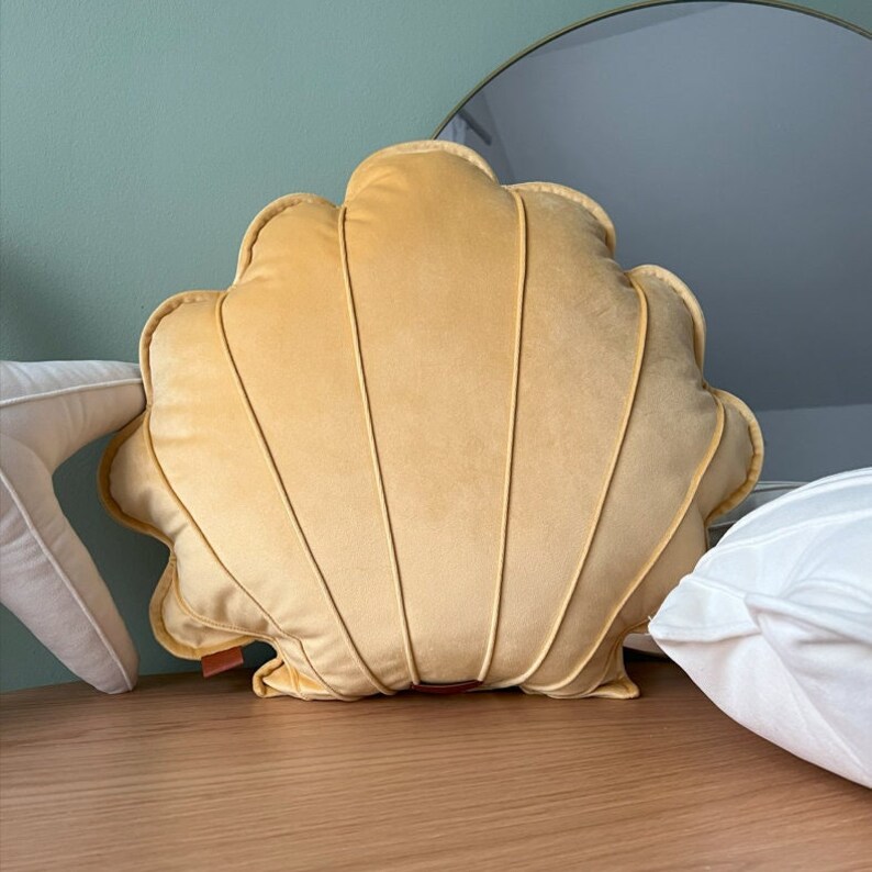 Yellow Shell Cushion Coastal Pillow for a Bedroom Ocean - Etsy