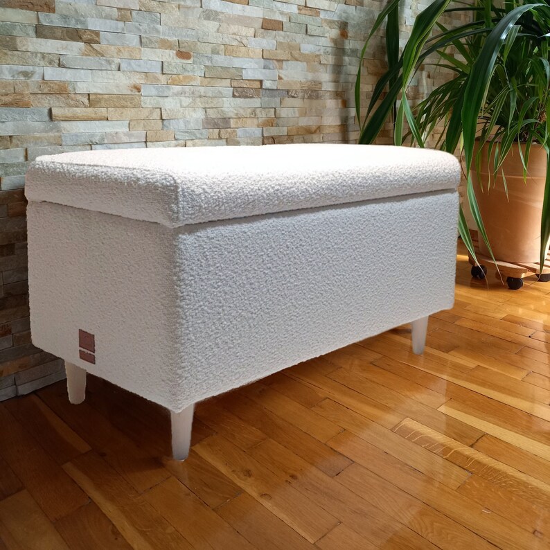 White Boucle Storage Unit Bench 78x38x42.5 Cm Entryway Chest - Etsy