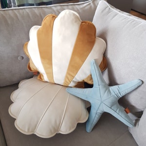 Shell Cushion in Two Colours Decorative Velvet Sea Shell Pillow for Kid ...