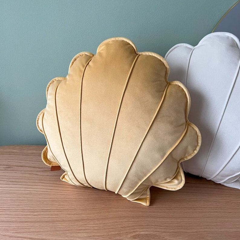 Yellow Shell Cushion Coastal Pillow for a Bedroom Ocean - Etsy