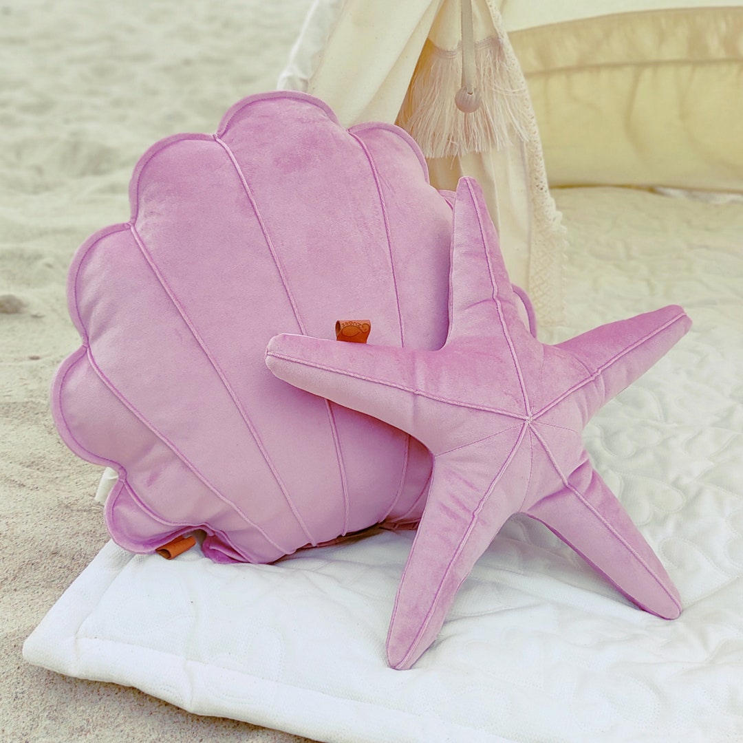 Shell With Starfish Pillow Set for Bed, Pink Velour Humping Decor, Cute ...