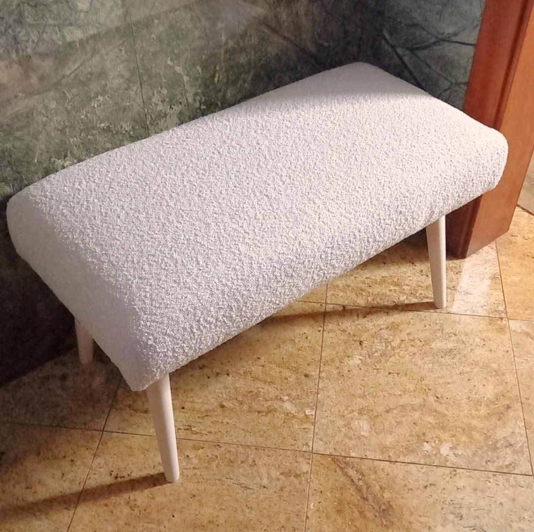 Boucle Bench With Wooden Legs for Entryway and Bedroom Footstool in the ...