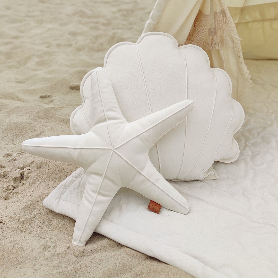 Decorative Pillows Set, Shell With Starfish Cushions for Bed, Velour ...