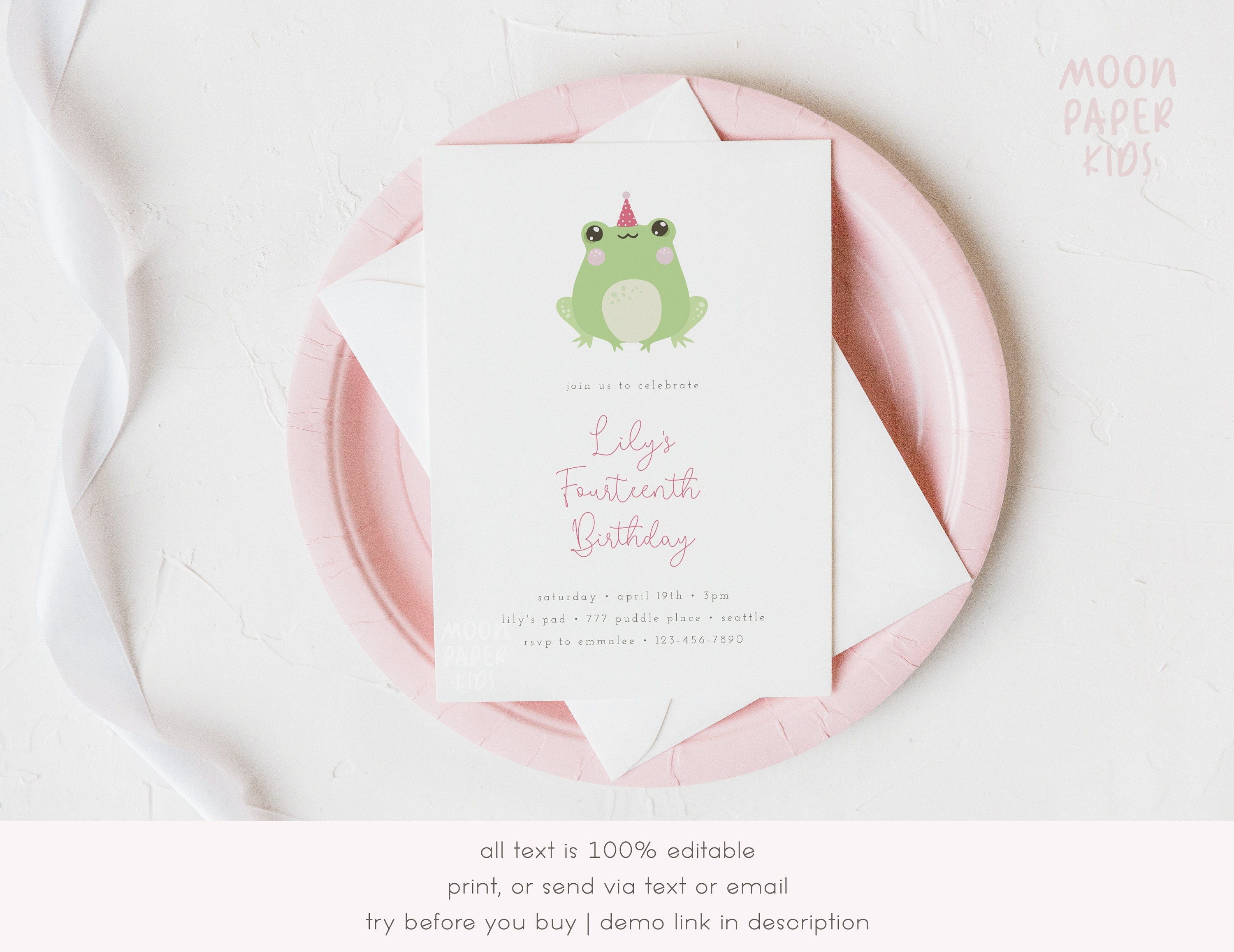 Invitación de cumpleaños de rana plantilla editable de bricolaje ...