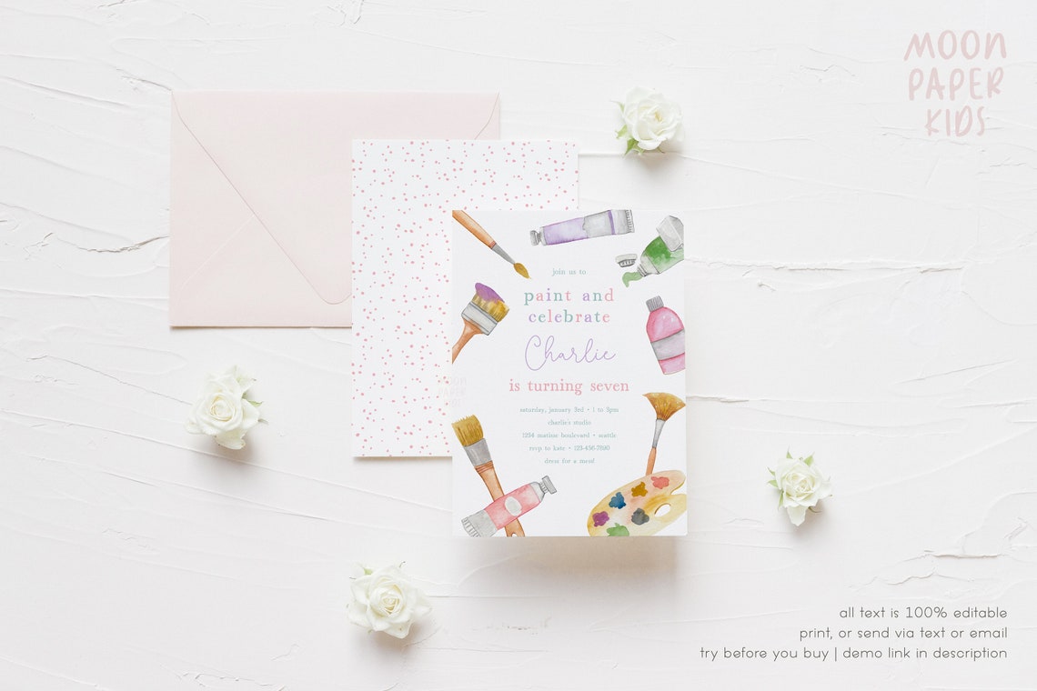 Paint Party Invitation Template Art Party Birthday Invite - Etsy