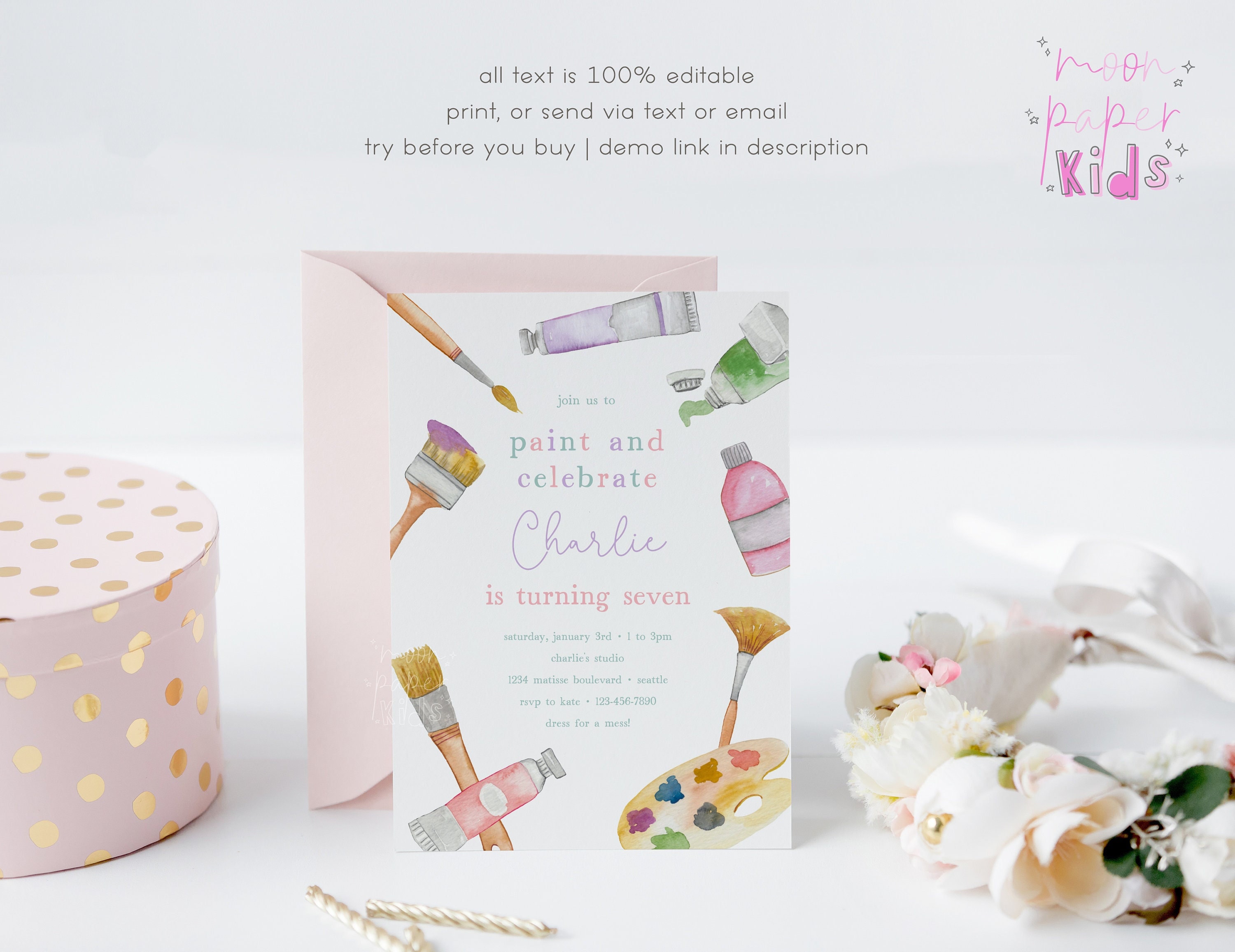 Paint Party Invitation Template, Art Party Birthday Invite, Diy ...