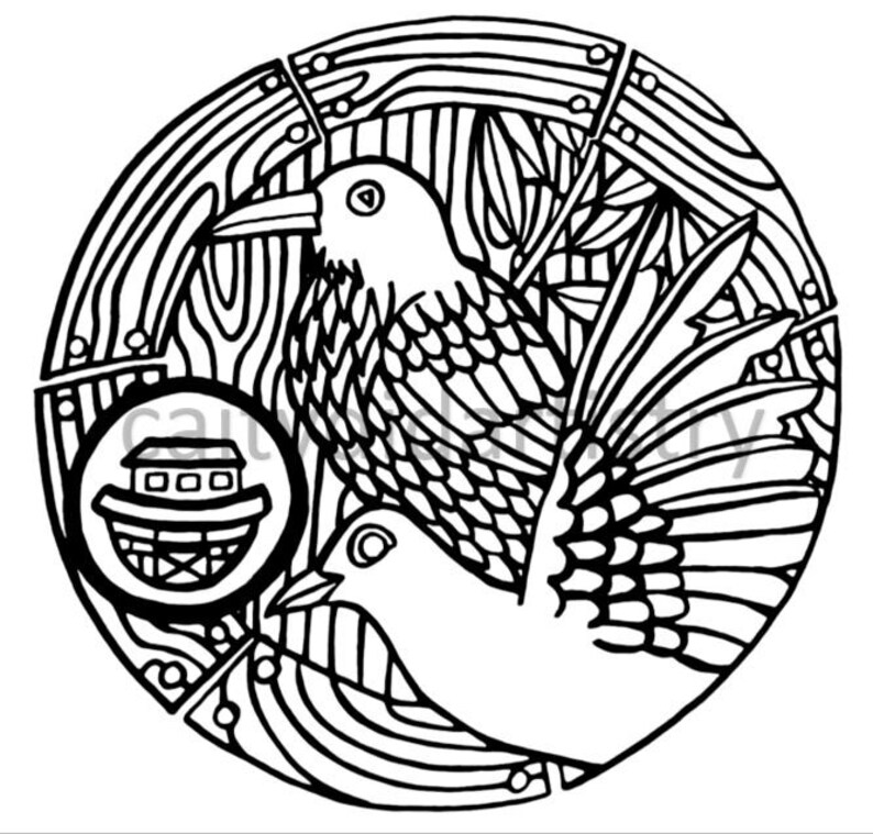 Raven and Dove Noah's Ark Coloring Page - Etsy