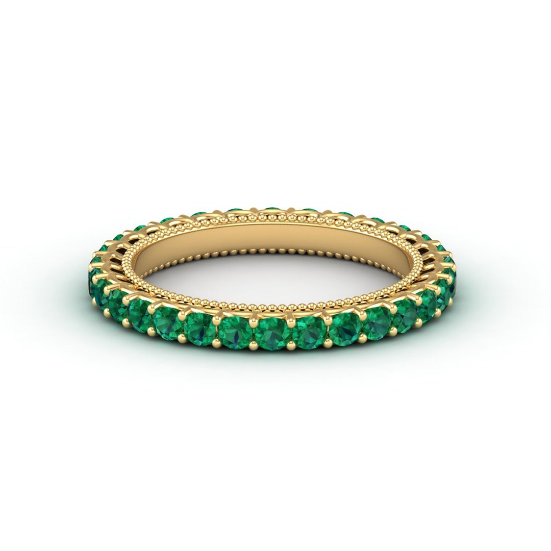 14K Emerald Eternity Ring, Emerald Eternity Band, Emerald Wedding Band ...