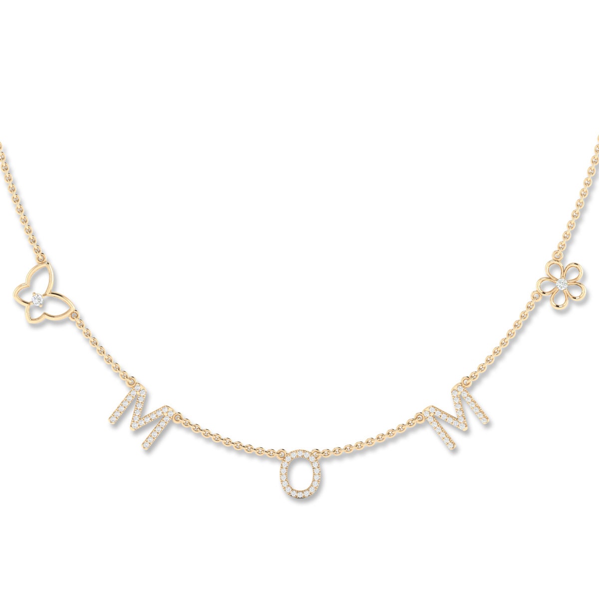 14KT Diamond Mom Necklace 14K Mom Letter Charm Necklace - Etsy