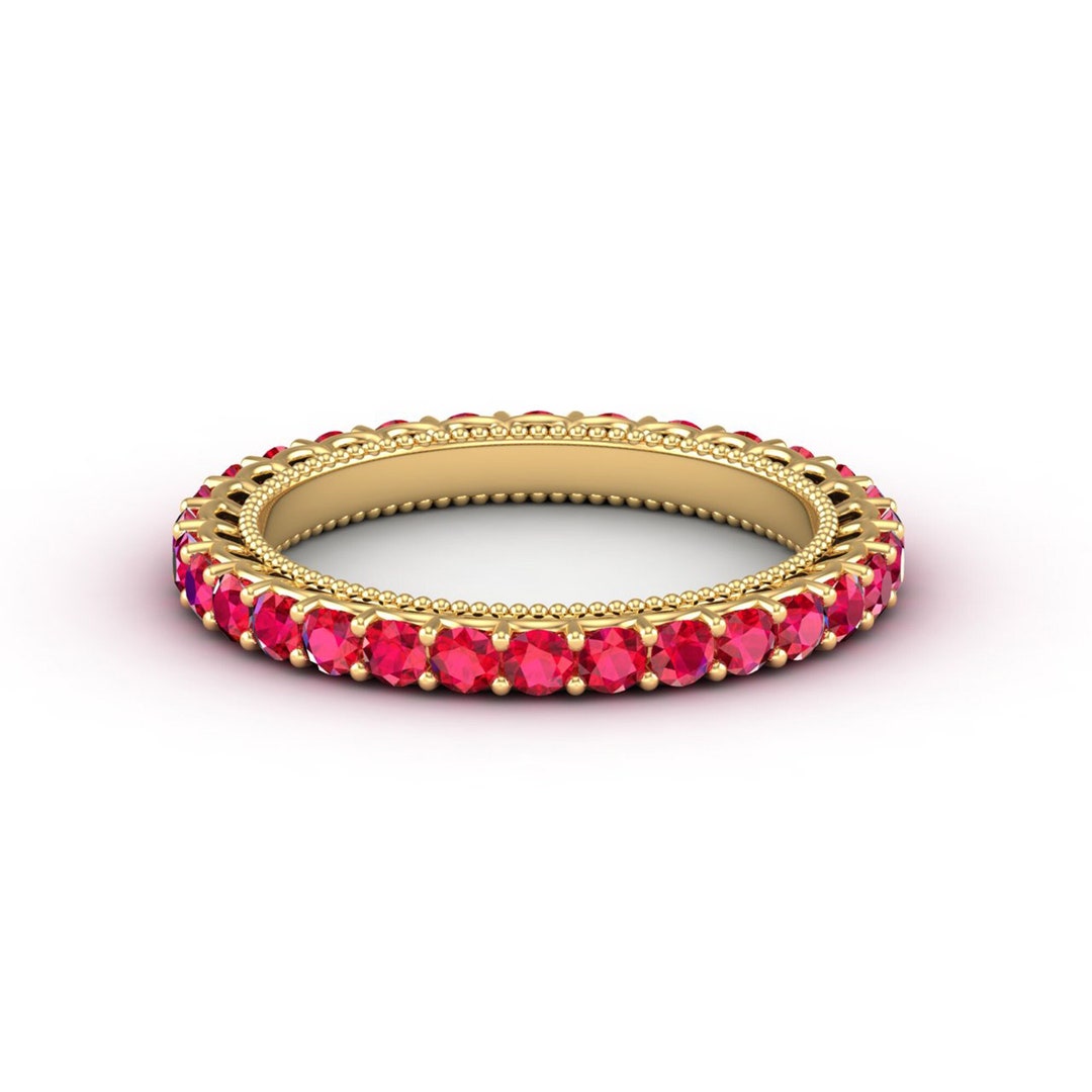 14K Gold Ruby Eternity Ring, Ruby Eternity Band, Dainty Ruby Stacking ...