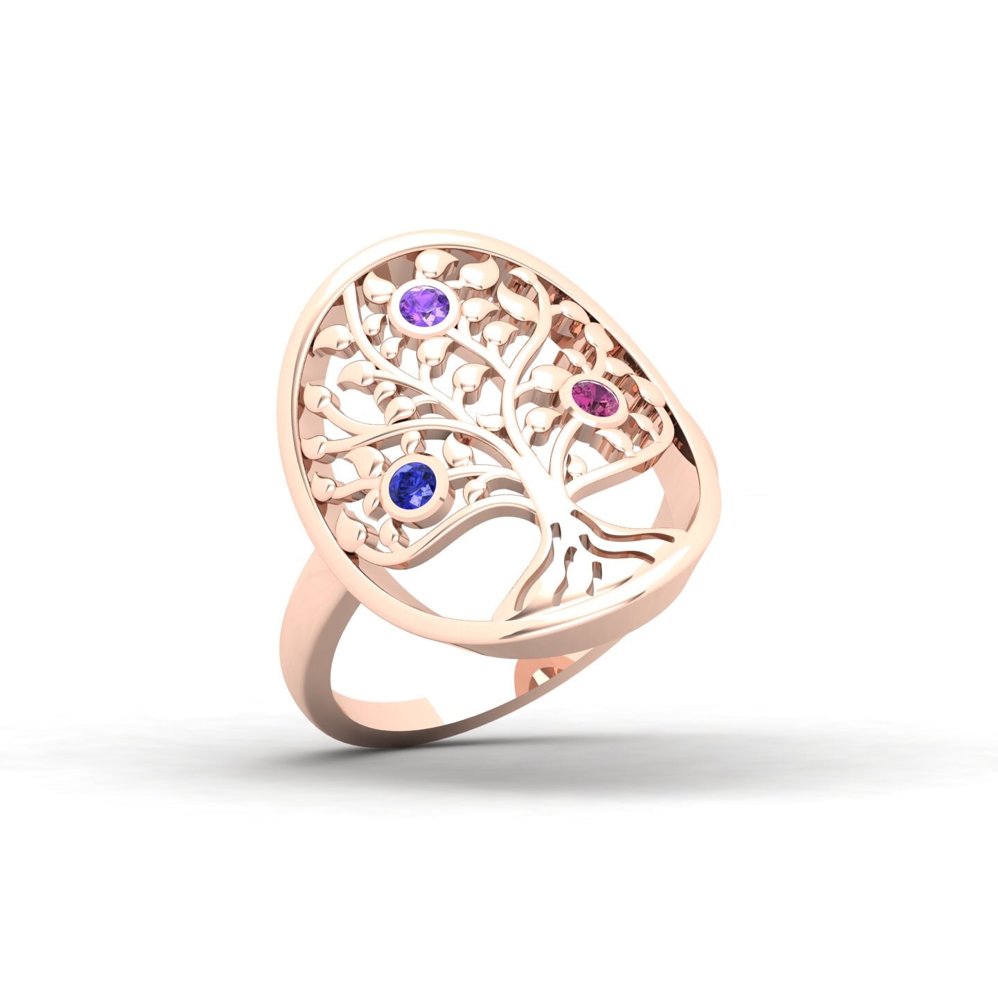 14KT Family Tree Birthstone Ring, Mother's Ring With Birthstones ...