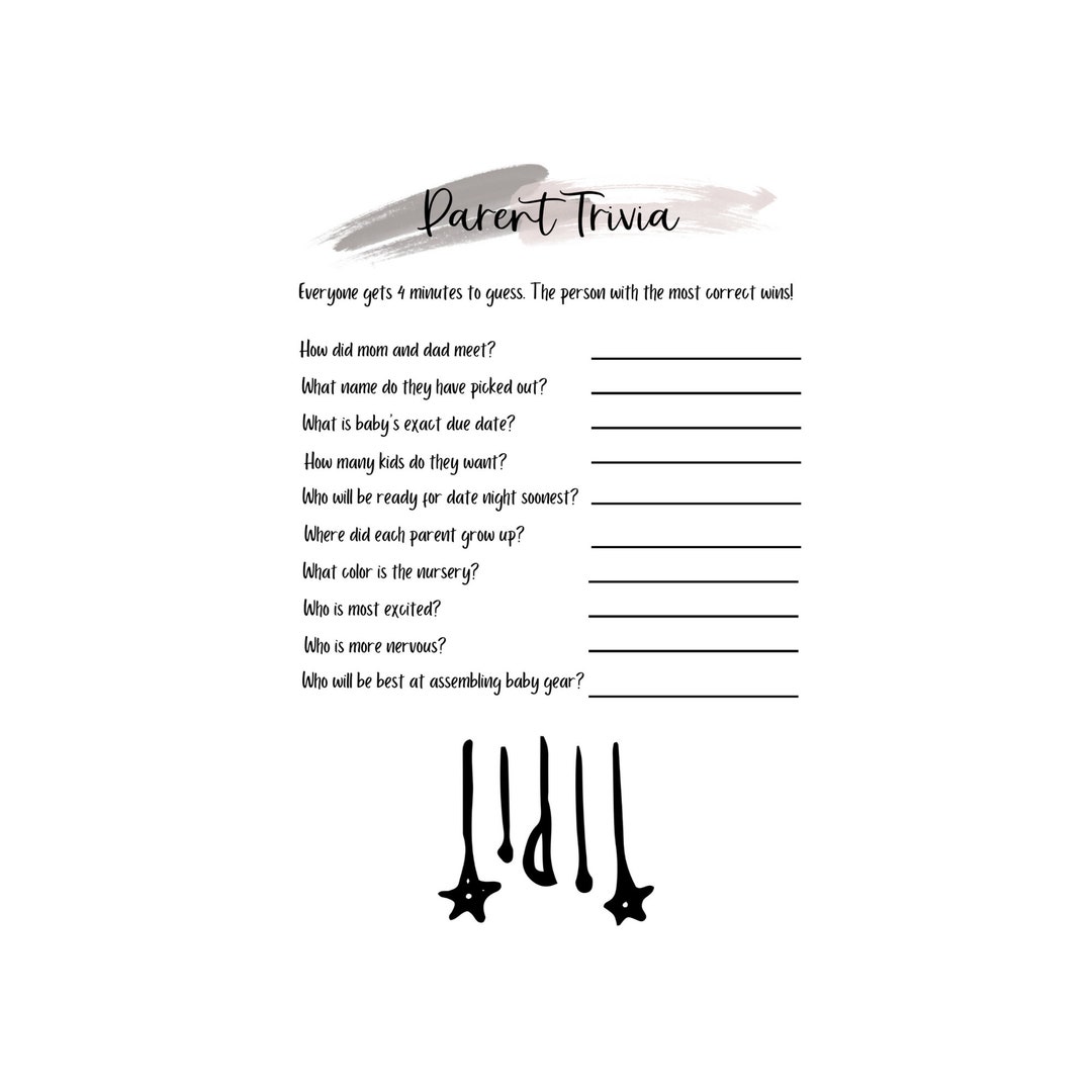 Parent Trivia, Gender Neutral Baby Shower Game Boho Printable 5x7 - Etsy