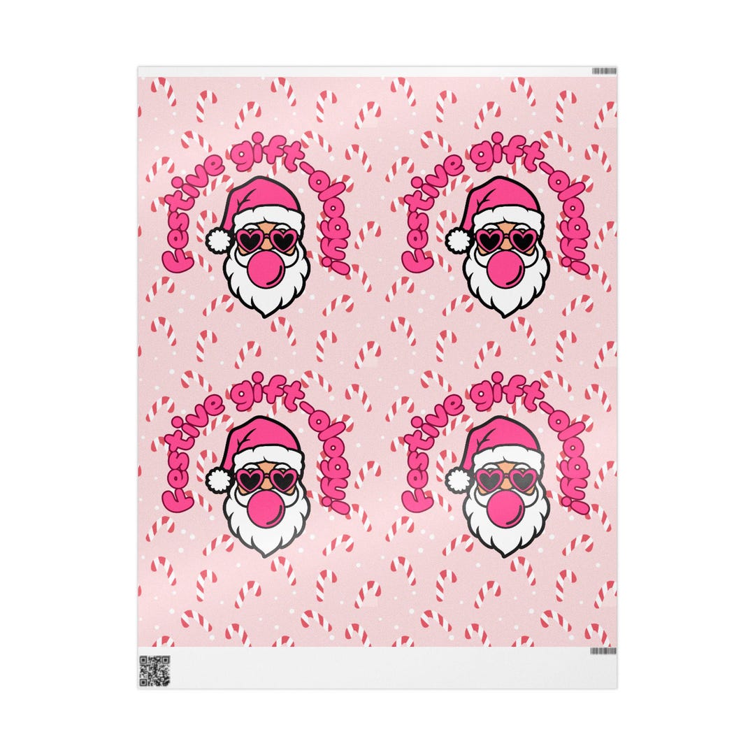 Festive Gift Wrap With Santa & Candy Canes, Holiday Wrapping Paper for ...