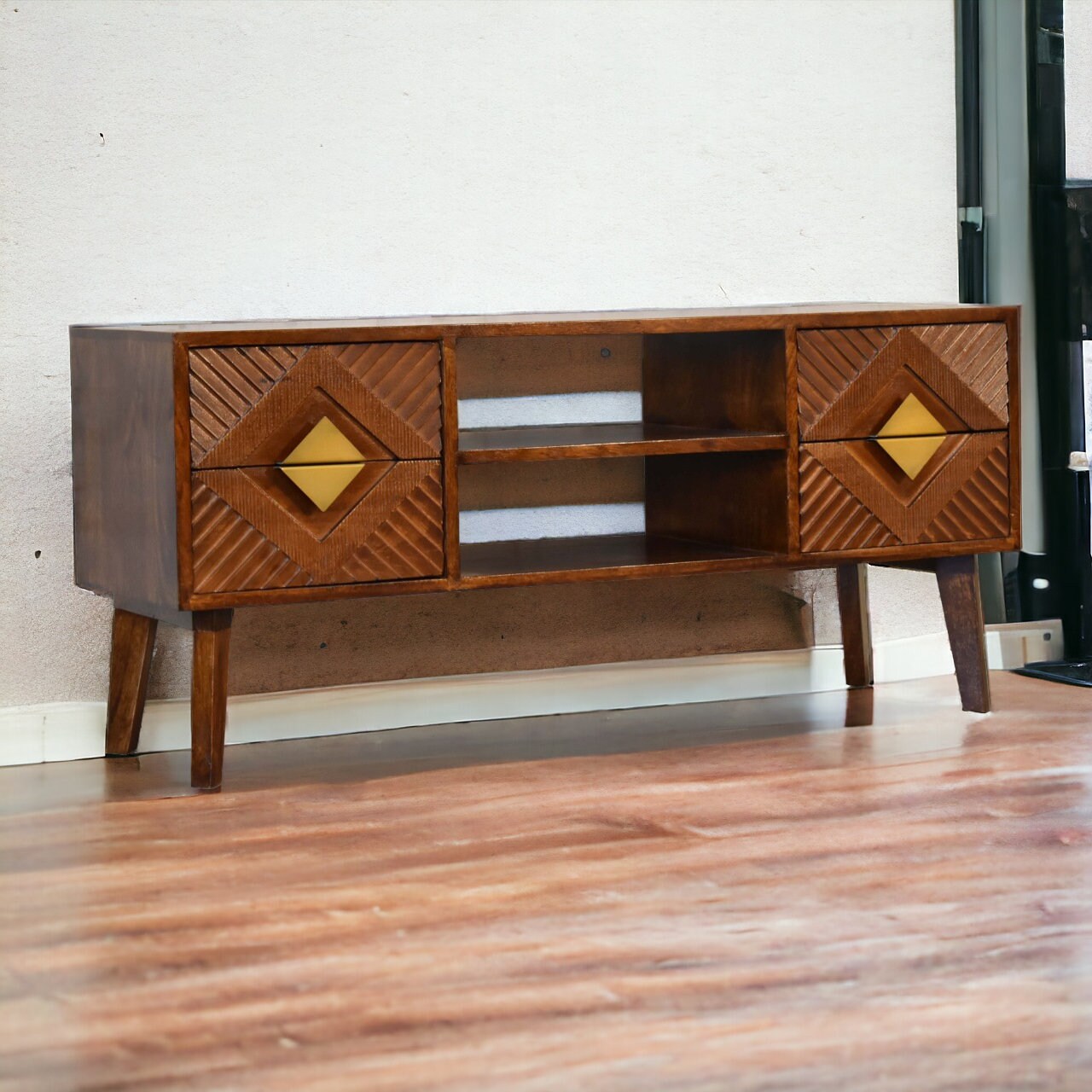 TV Console Table With Drawers and Shelves Mid Century Modern - Etsy UK