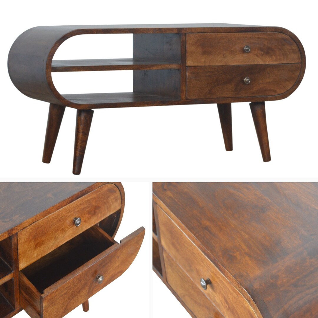 Small TV Stand TV Console With Storage Drawers and Shelves Solid Wood ...